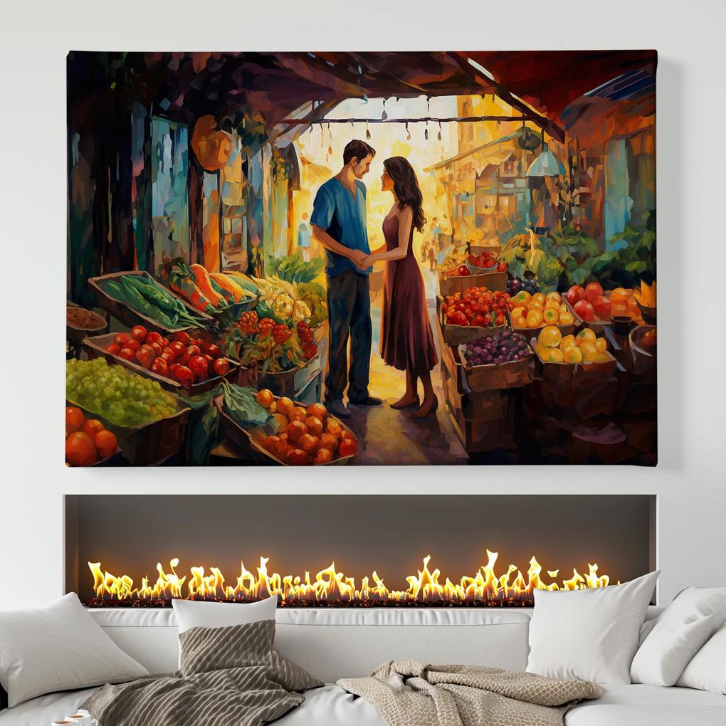 Obraz na plátně - Milenci, zeleninový trh FeelHappy.cz Velikost obrazu: 150 x 100 cm