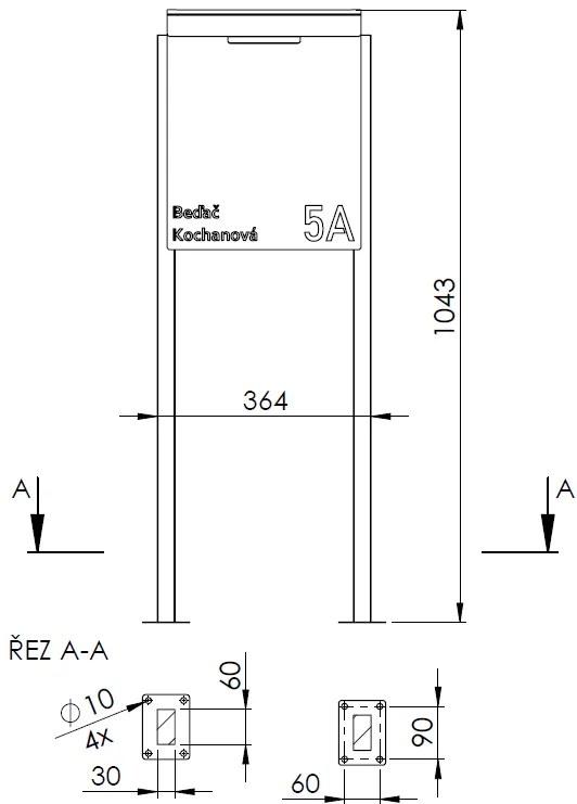 Stojan na poštovní schránku Typ 2 Odstín: RAL 7016 - Antracit