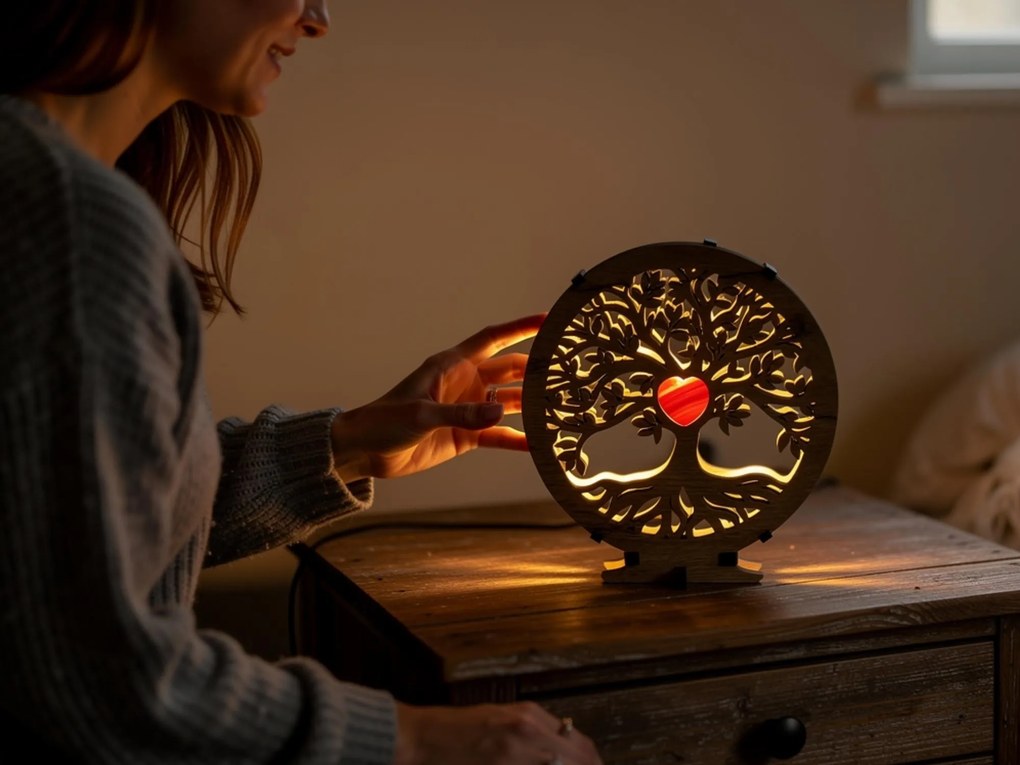 Li-Go "Strom života s achátovým srdcem" dřevěná lampa s dvojitým podsvícením  20x22 cm/dub provedení povrchu: bříza