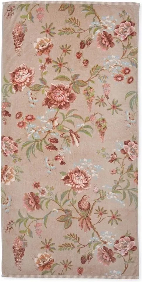 Pip Studio ručníky z bavlněného froté Secret Garden, khaki (Luxusní ručníky z bavlněného froté v designu Secret Garden v barvě khaki)