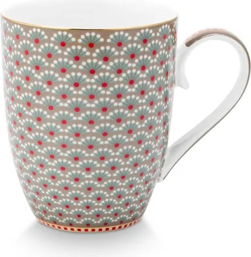 Pip Studio Blooming Tales hrnek 350 ml, khaki (Velký hrnek s dlaždicovým vzorem)