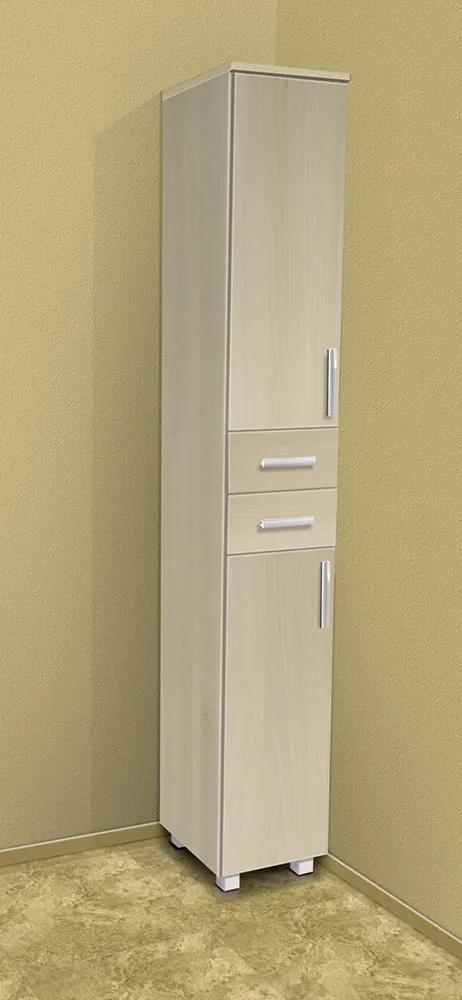 Vysoká koupelnová skříňka K14 barva skříňky: dub stříbrný, barva dvířek: bílá lamino