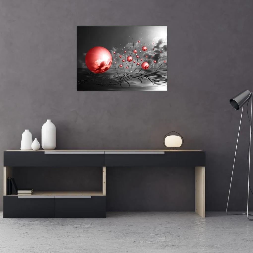 Skleněný obraz červených koulí (70x50 cm)