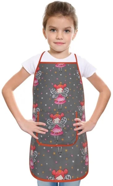 Bellatex Dětská zástěrka Víla šedá, růžová rozměr 47 x 60 cm, pro děti ve věku 5 - 8 let
