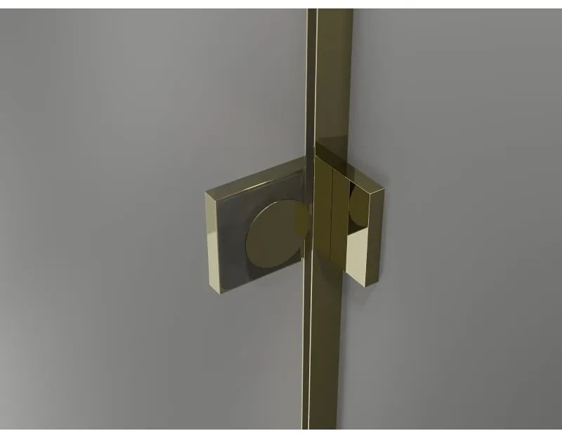 Mexen Lunar, L pravý výklopný pětiúhelníkový sprchový kout 100 x 100 cm, 8mm čiré sklo, zlatý profil, 831L-100P-100L-50-00-P