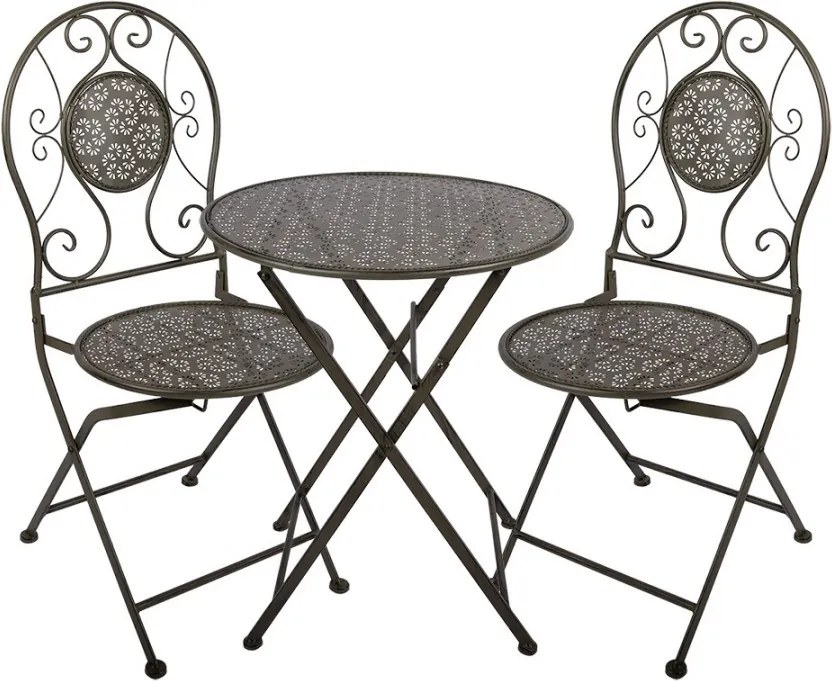 Zelený skládací zahradní Bistro set stůl a 2 židle - Ø 60*71 / 50*40*93 cm