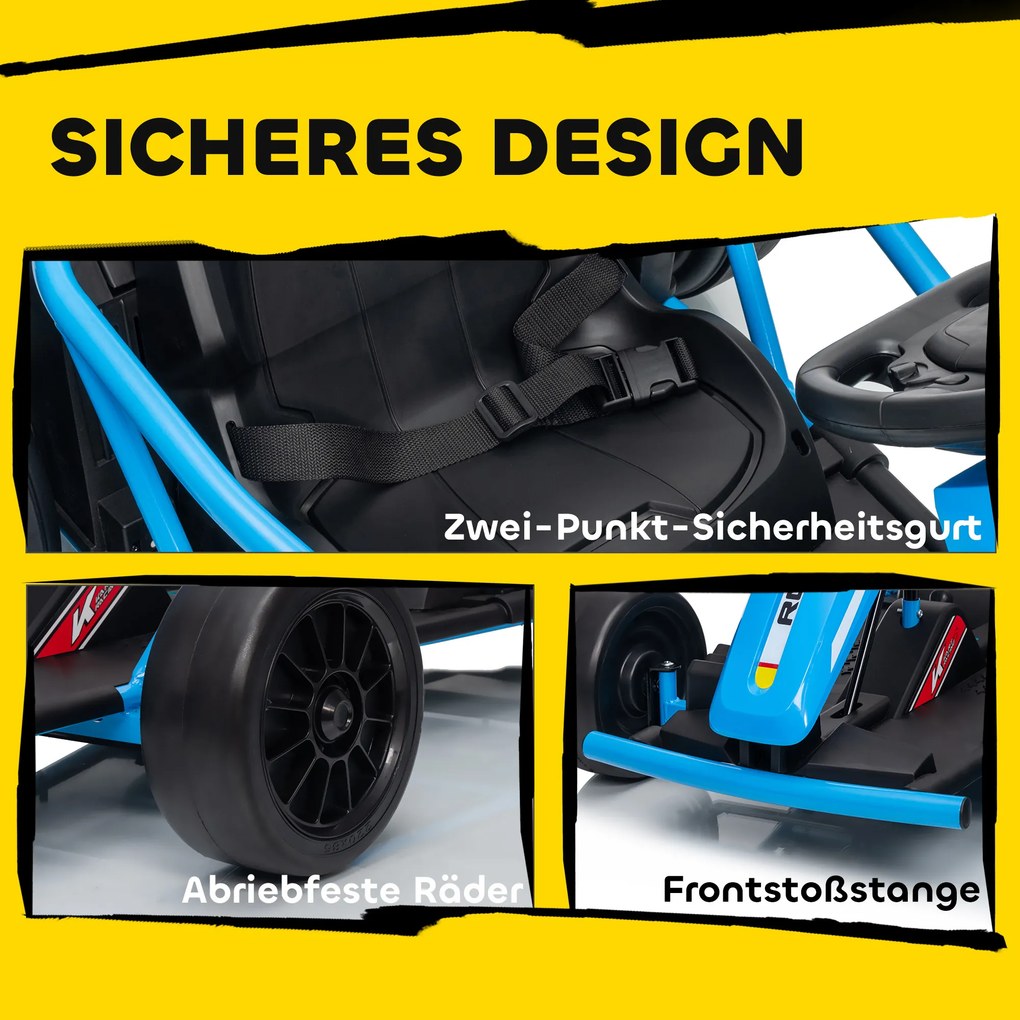 AIYAPLAY 24V elektrické Go-Kart k jízdě a driftování, nylonové pneumatiky, bezpečnostní pás, klakson, hudba pro děti 8-12 let, modré
