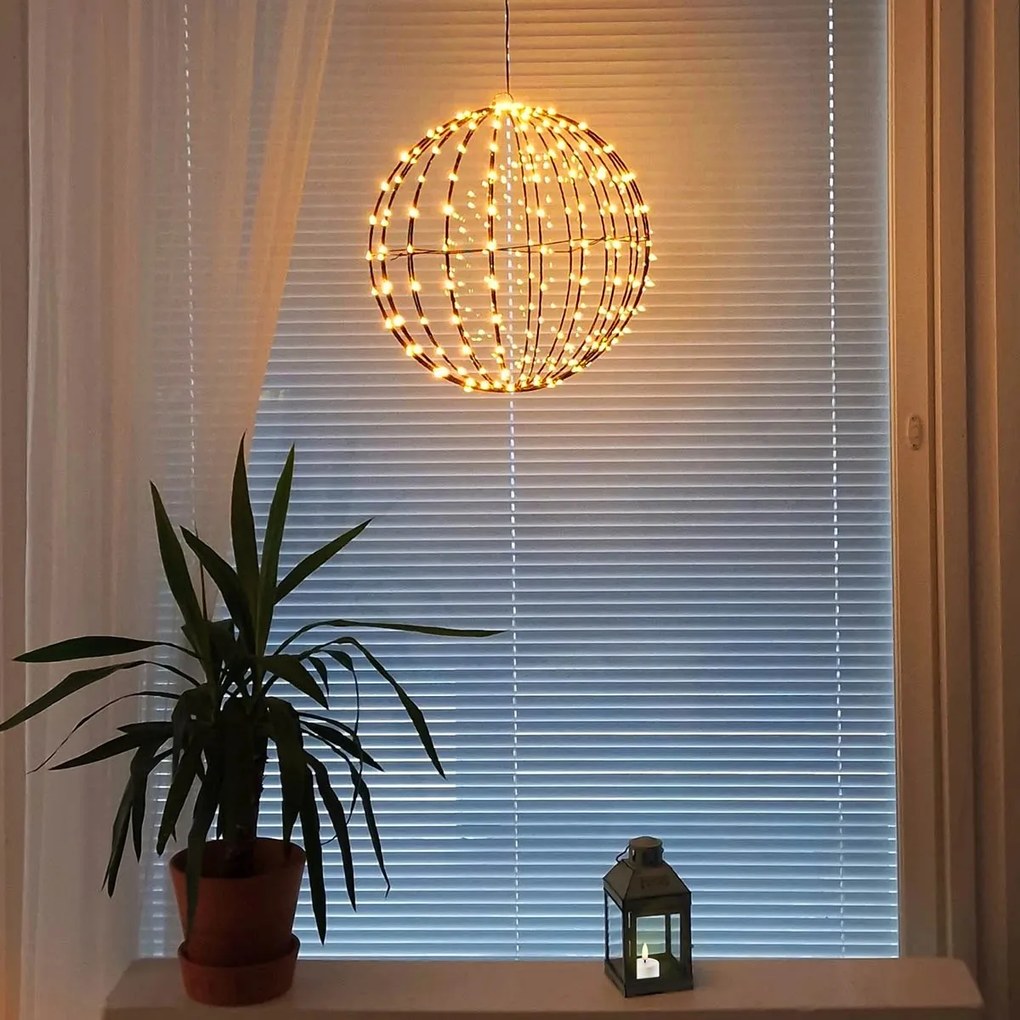 German Světelná LED dekorace koule / 40 cm / 240 LED / časovač / stříbrná