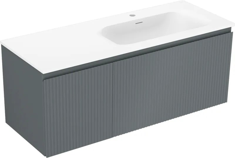 Mexen Rivel, koupelnová skříňka 120 cm s pravým umyvadlem Vela, 1S, 1D, drážkovaná, grafitová/bílá matná, 91A23-12047-3-BBFF66-W23P01