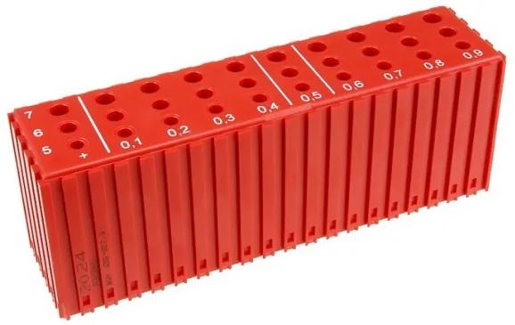 Plastový box pro ukládání vrtáků o průměru 5–7,9 mm, modul 20x5, 30 dutin, červená