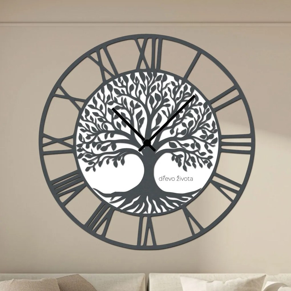 dřevo života Nástěnné hodiny STROM Zvolte barvu dekoru: Dub Sonoma, Zvolte velikost hodin (cm): 35x35, Barva ručiček: Černé