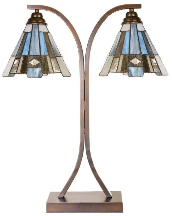 Modro-béžová stolní lampa Tiffany na 2 žárovky Bart – 48x19x57 cm