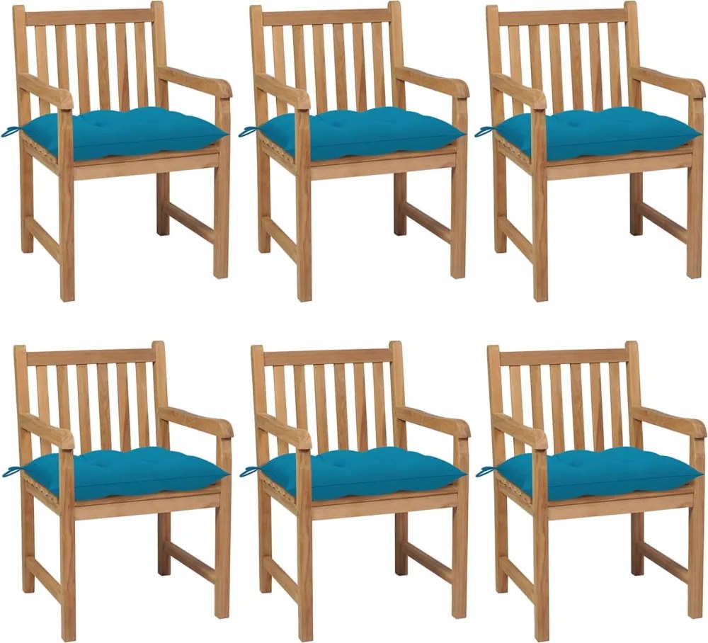 Zahradní židle 6 ks se světle modrými poduškami masivní teak 3073050