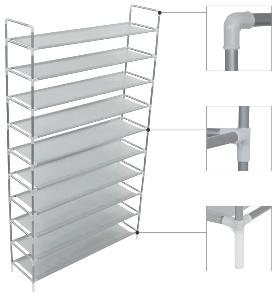 Botník s 10 policemi kov a netkaná textilie stříbrný