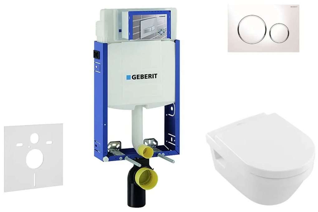 Geberit Kombifix - Set předstěnové instalace, klozetu a sedátka Villeroy & Boch, tlačítka Sigma20, DirectFlush, SoftClose, CeramicPlus, bílá/chrom 110.302.00.5 NB4