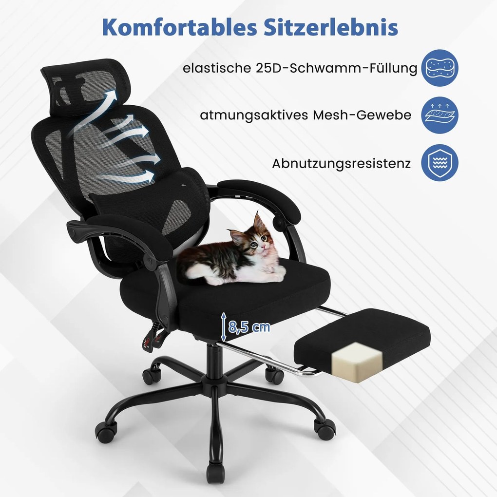 Costway Kancelářské křeslo ergonomické se zasouvací opěrkou nohou psací židle