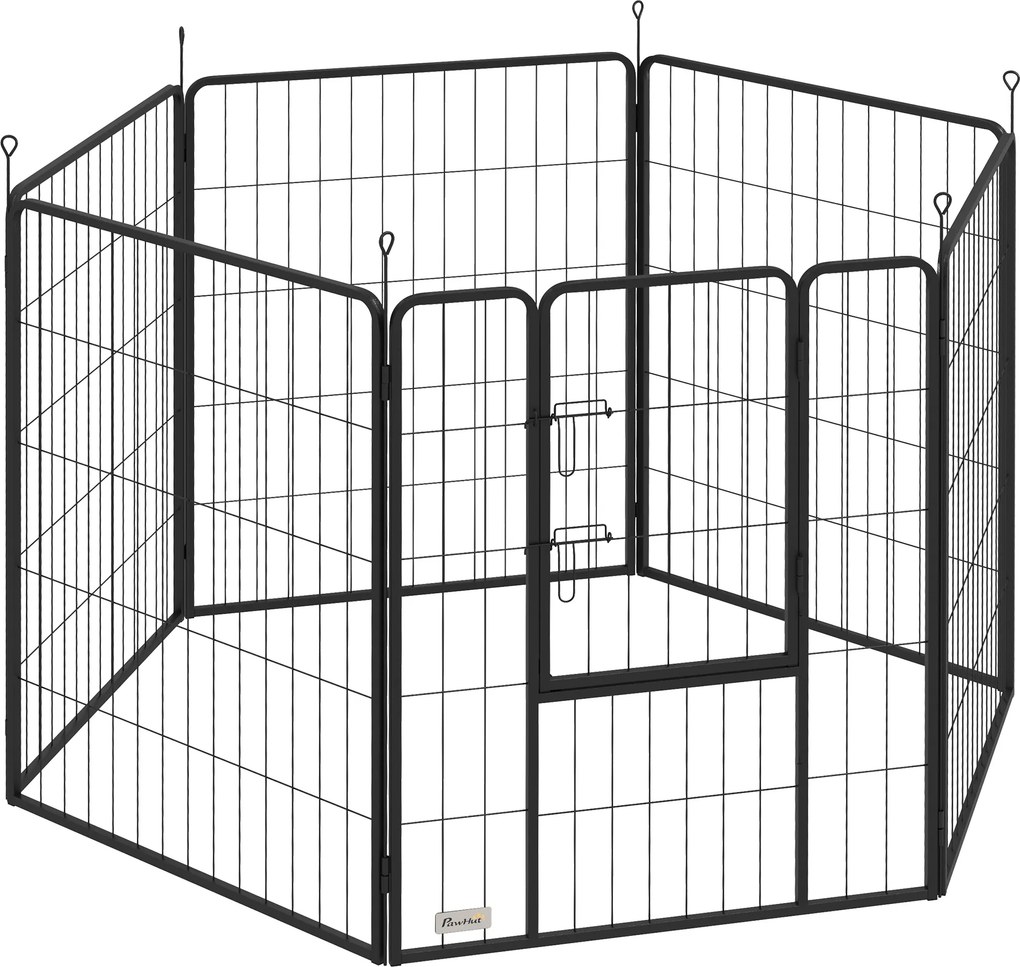 PawHut Cvičební výběh pro štěňata 100 cm vysoký, 6dílný psí výběh DIY s dveřmi, volně se pohybující voliéry pro malé, střední a velké psy, ocel, šedá