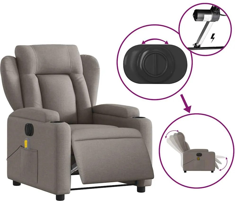 Elektrické masážní polohovací křeslo taupe textil 3204478