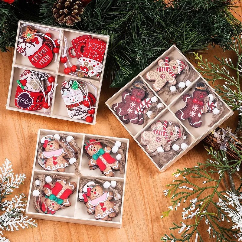 Sada vánočních dřevěných ozdob GINGERBREAD, 12 ks