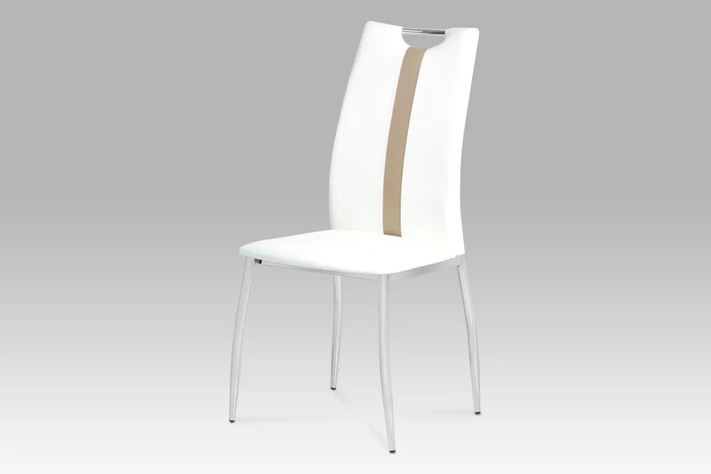 Artium Jídelní židle koženka bílá / chrom - AC-1296 WT