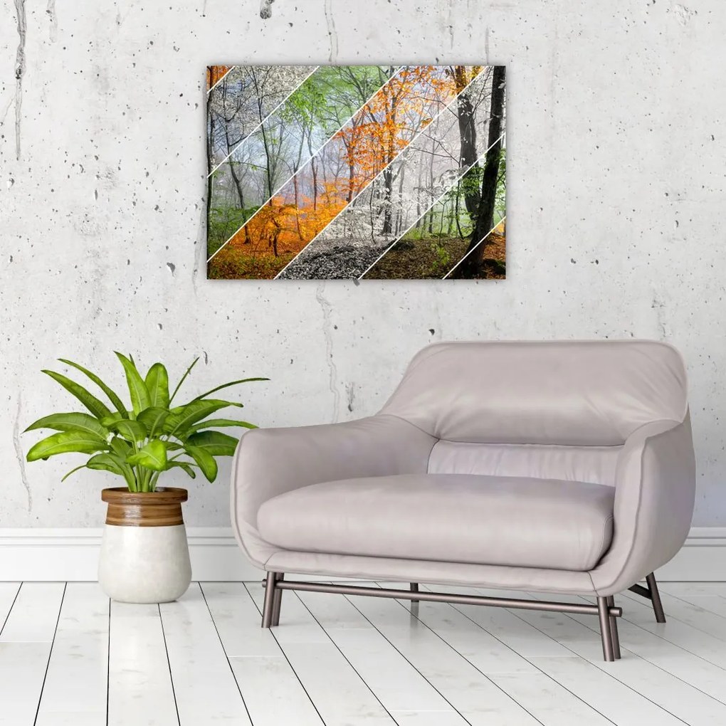 Skleněný obraz - Střídání ročních období (70x50 cm)