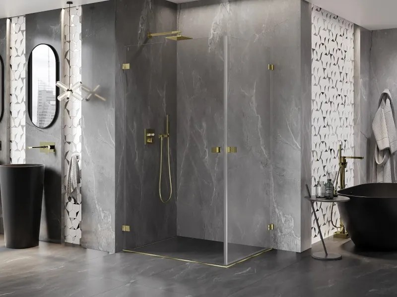 Mexen Lunar-B Duo, výklopný sprchový kout 80 x 70 cm, 8mm čiré sklo, zlatý profil, 832-080L-070P-50-00