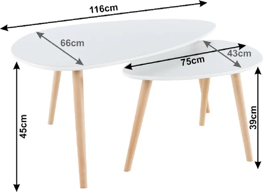 Set 2 konferenčních stolků, bílá / buk, FOLKO NEW
