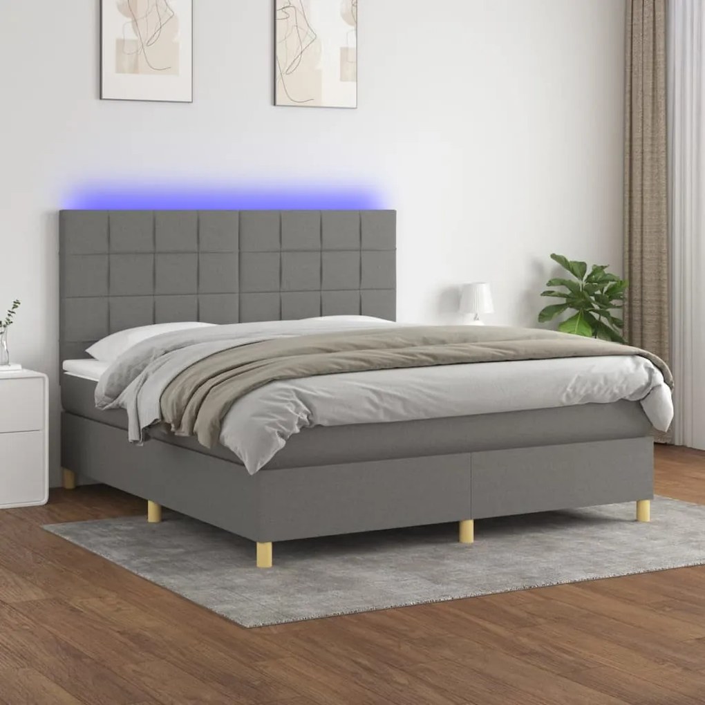 Box spring postel s matrací a LED tmavě šedá 160x200 cm textil 3135446