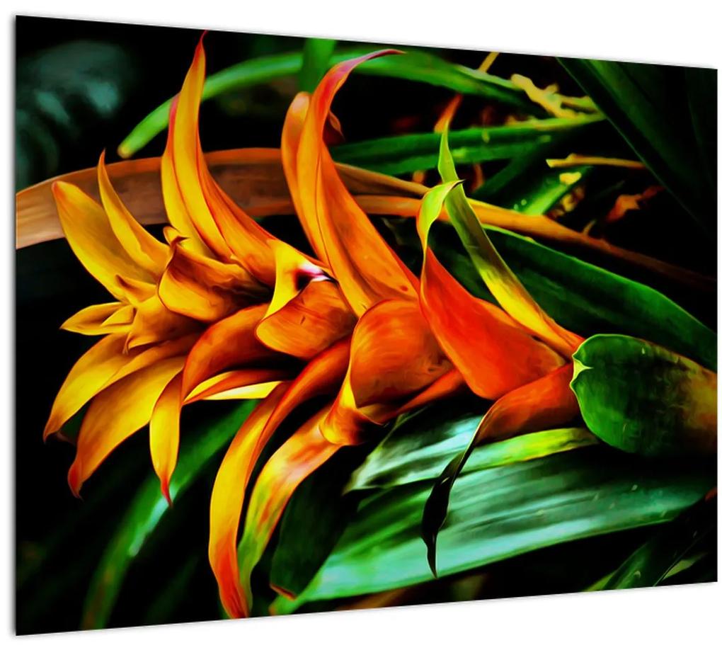 Skleněný obraz oranžové kytice (70x50 cm)