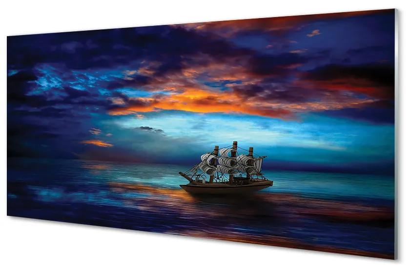 akrylový obraz Zataženo mořská loď večer 120x60 cm