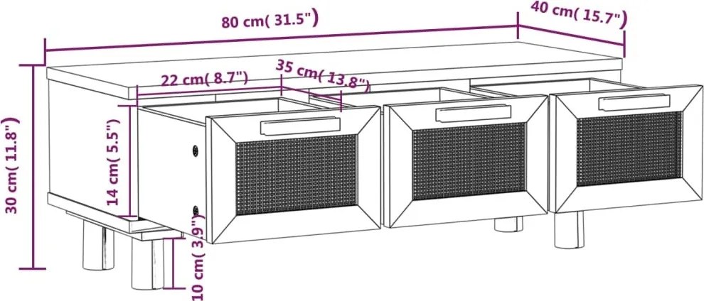 vidaXL Konferenční stolek 80x40x30 cm kompozitní a borové dřevo [345618] Barva: Černá