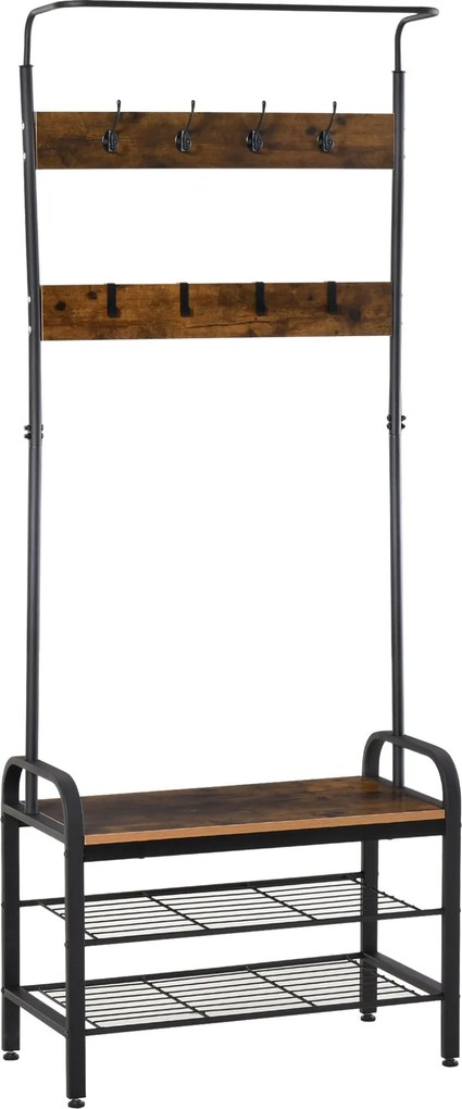 HOMCOM Stojan na kabáty a boty s 8 háčky a 2 policemi MDF Černá 72,1 x 34 x 184,8 cm | Aosom