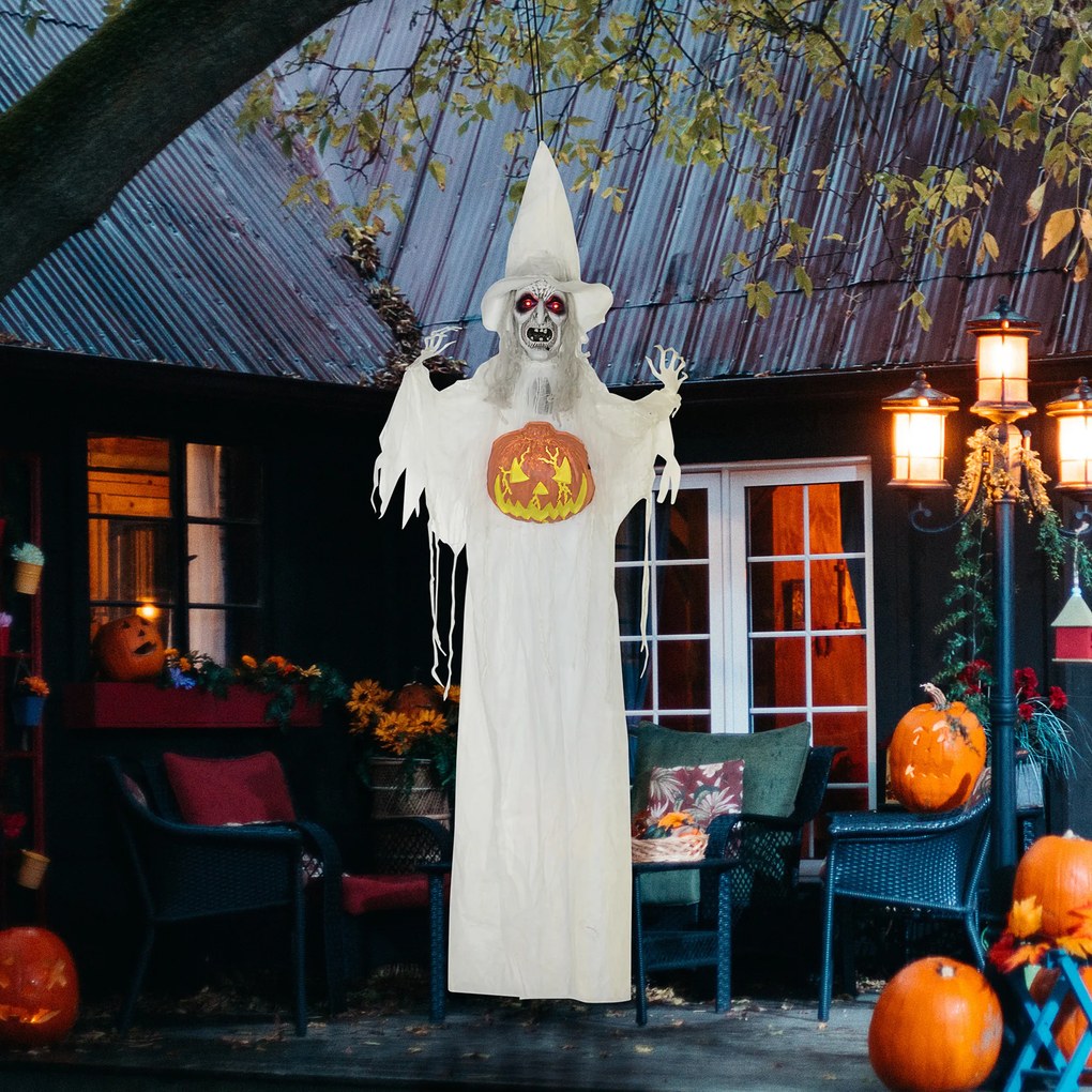 HOMCOM Halloween duch, Halloween dekorace, zvuková funkce, s pohybovým senzorem a LED světly, 60 cm x 18 cm x 183 cm