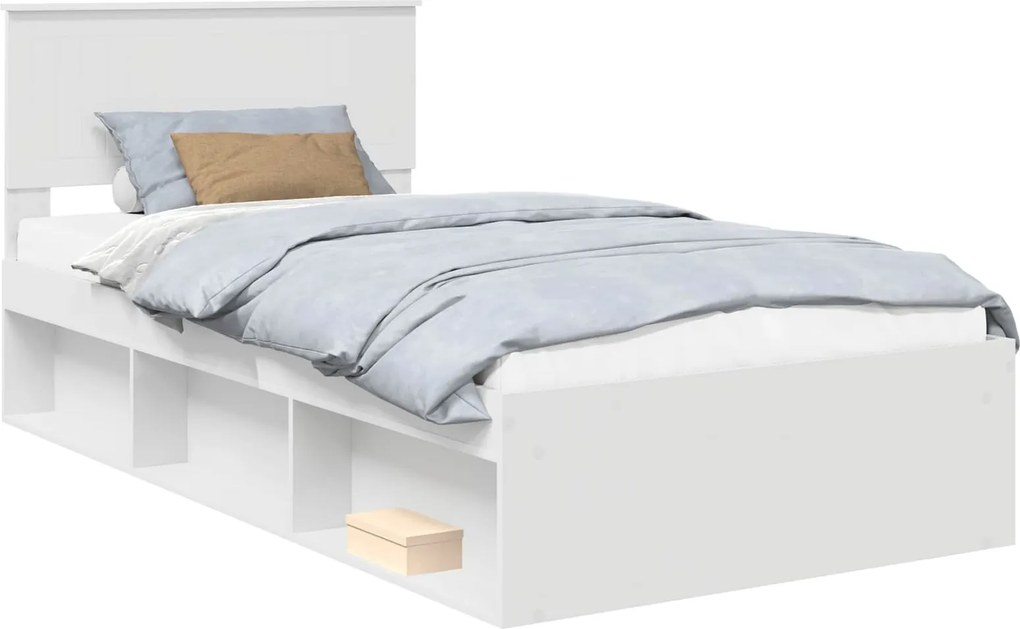 Rám postele s čelo Bílá 100 x 200 cm Masivní borové dřevo 3410636