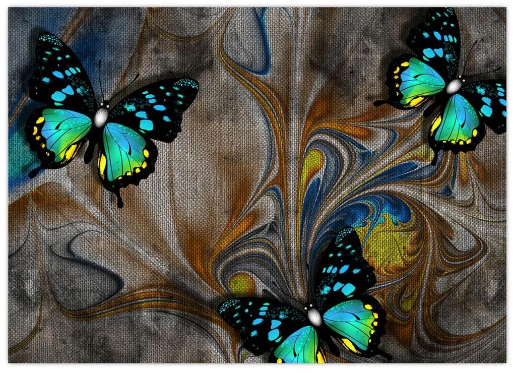 Skleněný obraz - Zářiví motýli na skleněný obraze (70x50 cm)