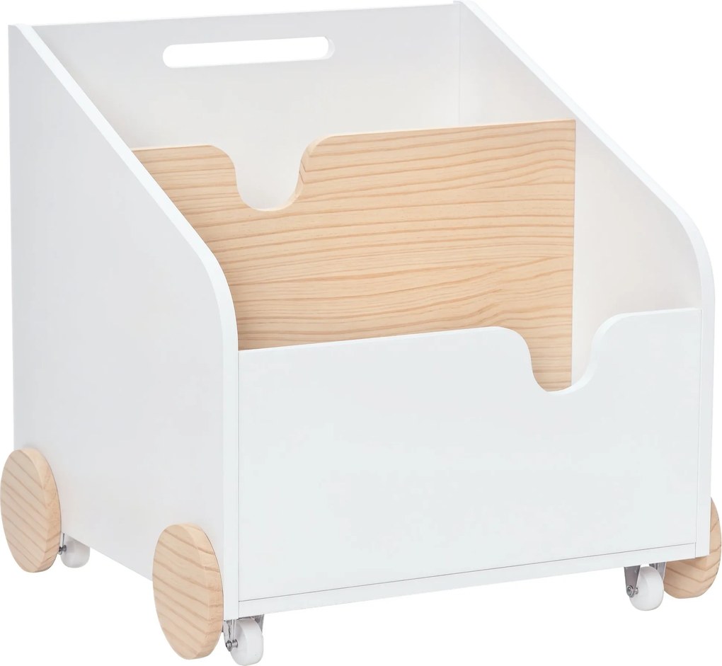 HOMCOM Dřevěný Úložný Box na Hračky se 2 Oddíly, S Kolíčky, Dětská Knihovna s Kolíčky pro Dětský Pokoj 40x43x43 cm Bílá a Přírodní | Aosom