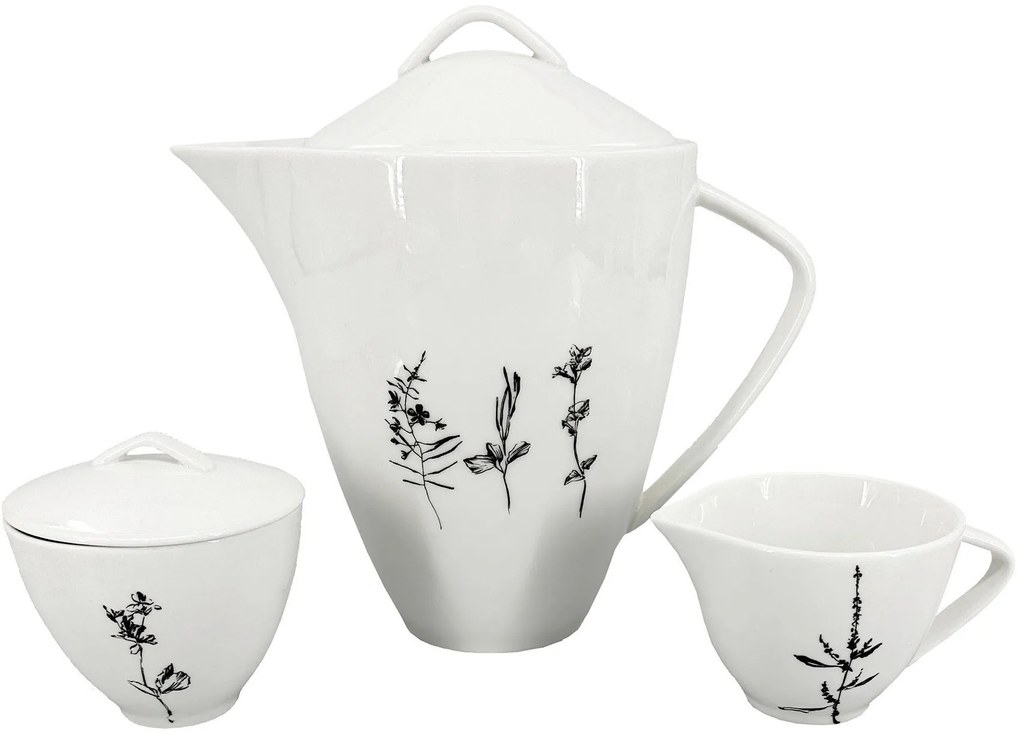 by inspire čajová porcelánová souprava wild - konvice 1600 ml, mléčenka 150 ml, cukřenka 150 ml