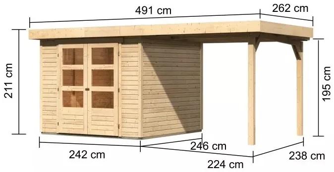Dřevěný zahradní domek ASKOLA 3,5 s přístavkem 240 Lanitplast Přírodní dřevo