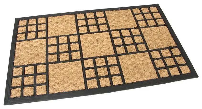 Kokosová čistící venkovní vstupní rohož Square Mix, FLOMAT - délka 45 cm, šířka 75 cm a výška 1 cm