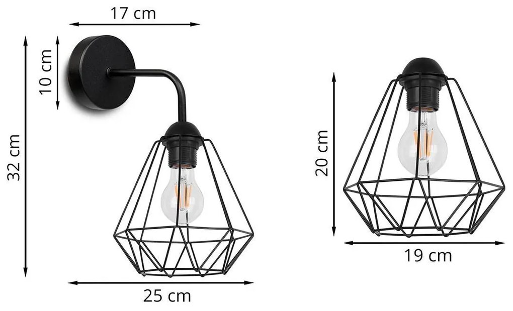 Nástěnné svítidlo Fusion, 1x černé drátěné stínítko