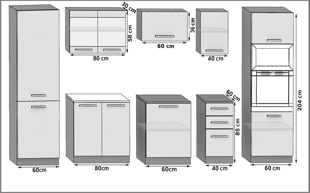 Kuchyňská linka Belini 300 cm dub sonoma s pracovní deskou Syntka TOR SYNTKA/5/WT/DS/0/F