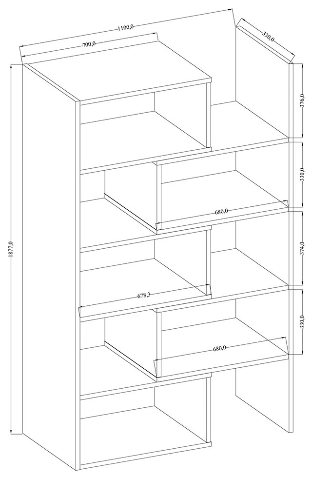 Regál KAROL 02 | nastavitelná šířka 72,5-125 cm x 188 cm | artisan | lamino o síle 22 mm