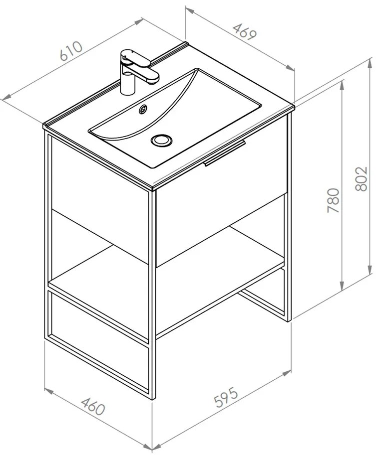 BPS-koupelny Koupelnová skříňka pod deskové umyvadlo Kubus OC 60-HD