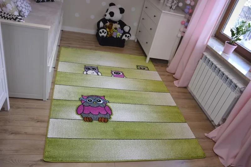 Dětský koberec Kids Sovy zelený C412 - 140x190 cm
