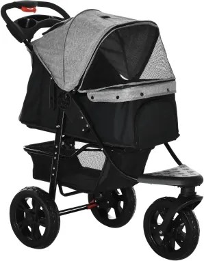 PawHut psí kočárek psí buggy kočičí buggy kočárek pro domácí mazlíčky se 3 koly skládací psi kočka Oxford šedá+černá 109,5 x 57,5 x 106,5 cm