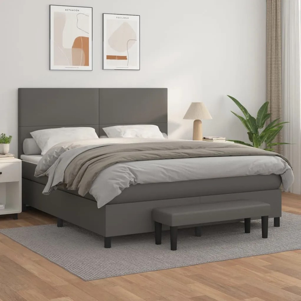 Box spring postel s matrací šedá 160x200 cm umělá kůže 3137555