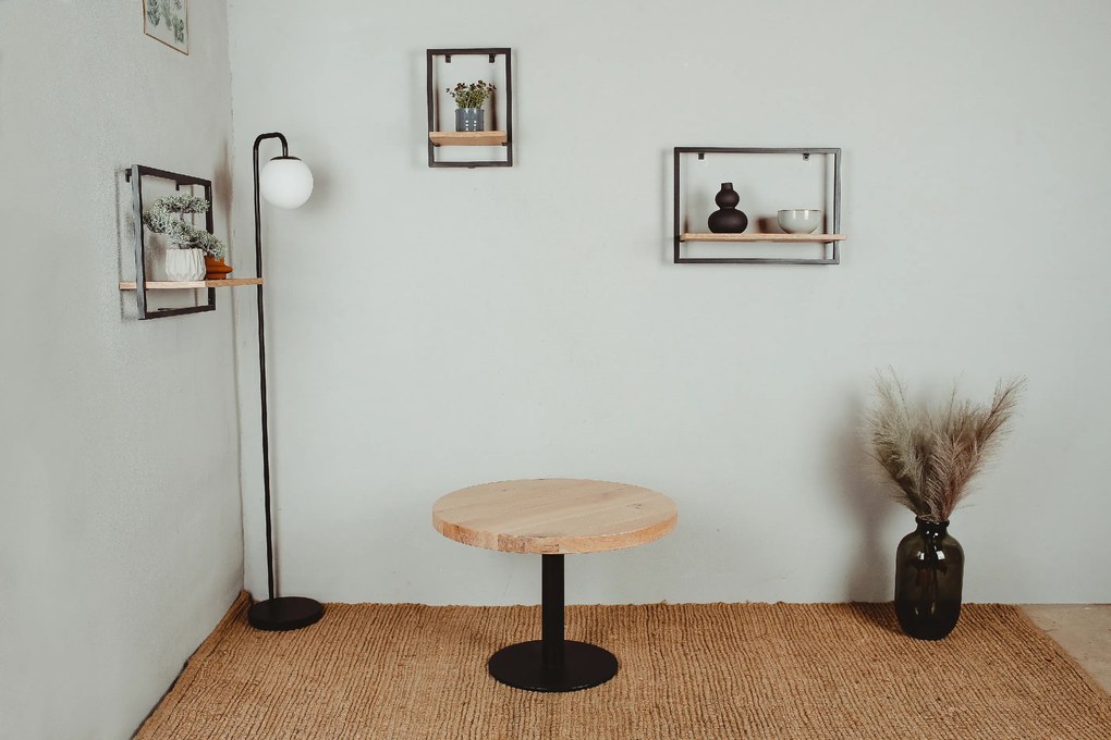 Wudboys Konferenční stolek ONTOP Barva kovu: Bílá, Dřevo: Dub lamino - dle vzorníku, Rozměr: Průměr 75cm, moderní skandinávský styl
