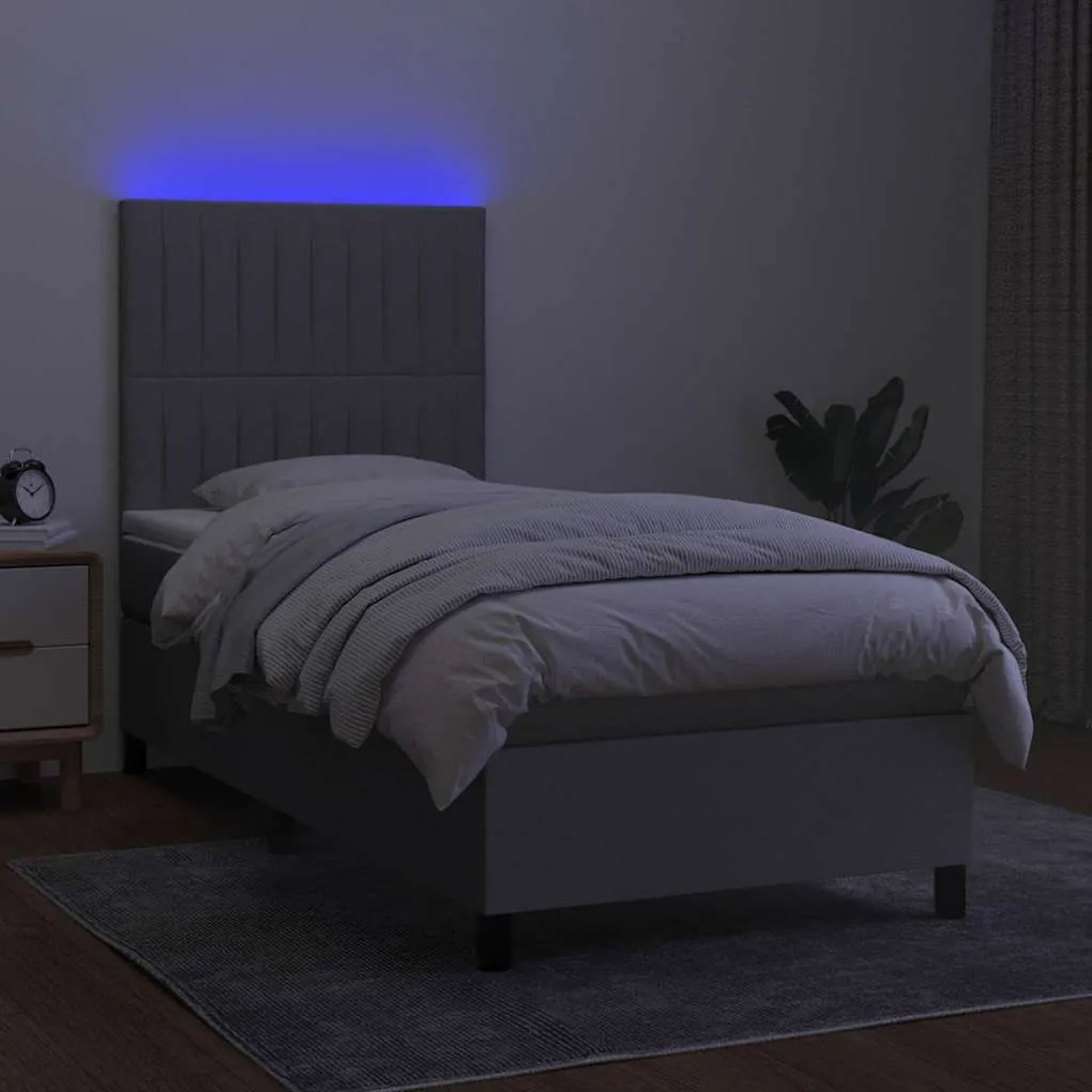 Box spring postel s matrací a LED světle šedá 80x200 cm textil 3134989