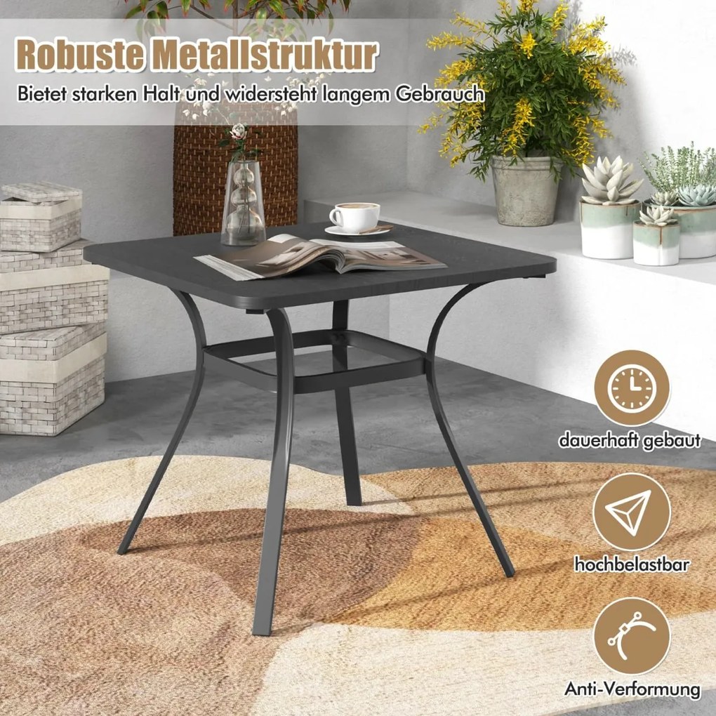 Costway Zahradní stůl s deskou ve vzhledu dřeva pro 4 osob – 80 × 80 × 73 cm