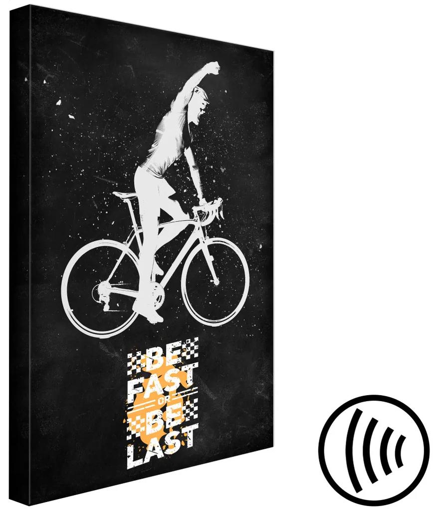 Obraz Cyklista (1-dílný) - veselý muž na kole a bílé texty